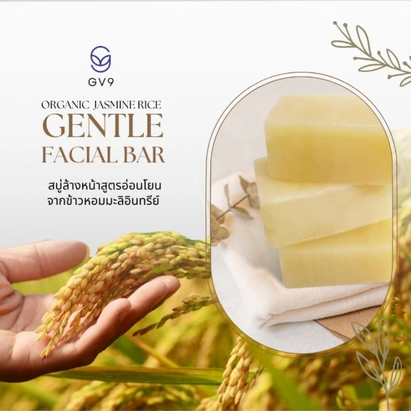 GV9 JASMINE RICE GENTLE FACIAL BAR (สบู่ล้างหน้าข้าวหอมมะลิออร์แกนิค สูตรอ่อนโยน )